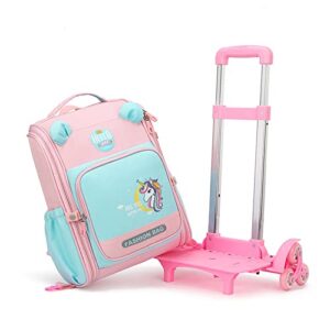 GLOOMALL Cute Rolling Backpack School Girls Boys, Lightweight Trolley Travel Bag with 6 Wheels Classic Roller Luggage (Pink unicorn)