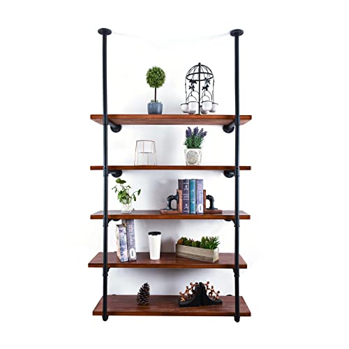 LINKPIPES Industrial Pipe Shelving, Shelf Brackets DIY Open Book Shelf for Office Room Kitchen Wall Shelves(2Pcs 5Tier,71.84" Tall,11" deep,Hardware Only)