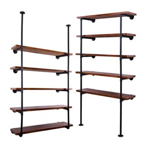 LINKPIPES Industrial Pipe Shelving, Shelf Brackets DIY Open Book Shelf for Office Room Kitchen Wall Shelves(2Pcs 5Tier,71.84" Tall,11" deep,Hardware Only)