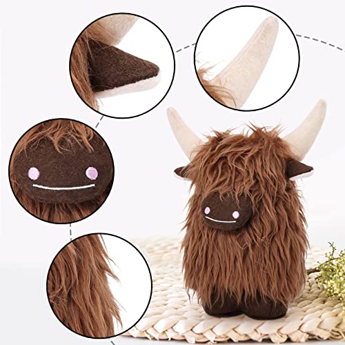 Upltowtme Brown Highland Cow Gnome Scottish Tomte Decor Farmhouse Nordic Dwarf Home Decoration Calf Gnome Herd Collection Travel Birthday Gift for Her Set of 1