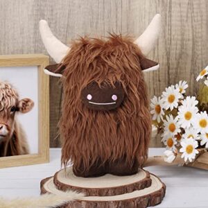 Upltowtme Brown Highland Cow Gnome Scottish Tomte Decor Farmhouse Nordic Dwarf Home Decoration Calf Gnome Herd Collection Travel Birthday Gift for Her Set of 1