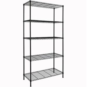 5-shelf adjustable heavy duty storage shelving unit, metal organizer wire rack for laundry bathroom kitchen pantry closet, black