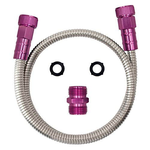 YANWOO 304 Stainless Steel 3 Feet Female to Female Garden Hose with Pink Male to Male Connector for Garden Hose Reel Cart (3ft)