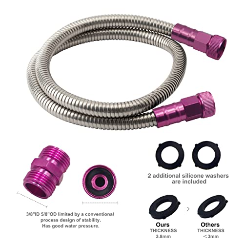 YANWOO 304 Stainless Steel 3 Feet Female to Female Garden Hose with Pink Male to Male Connector for Garden Hose Reel Cart (3ft)