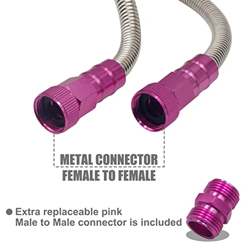 YANWOO 304 Stainless Steel 3 Feet Female to Female Garden Hose with Pink Male to Male Connector for Garden Hose Reel Cart (3ft)