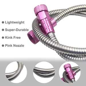 YANWOO 304 Stainless Steel 3 Feet Female to Female Garden Hose with Pink Male to Male Connector for Garden Hose Reel Cart (3ft)