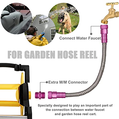 YANWOO 304 Stainless Steel 3 Feet Female to Female Garden Hose with Pink Male to Male Connector for Garden Hose Reel Cart (3ft)