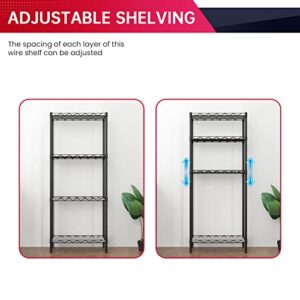 BestOffice 4-Shelf Adjustable Storage Shelving Unit Metal Rack Wire Shelf 600Lbs Capacity with 4 PP Sheets 18L x 12W x 44H for Laundry Bathroom Kitchen Garage,Black