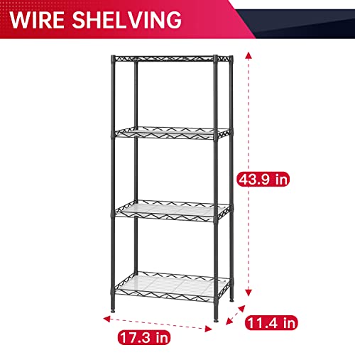 BestOffice 4-Shelf Adjustable Storage Shelving Unit Metal Rack Wire Shelf 600Lbs Capacity with 4 PP Sheets 18L x 12W x 44H for Laundry Bathroom Kitchen Garage,Black