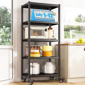 reibii storage shelves for storage heavy duty shelving unit with wheels 5-tier metal shelving adjustable storage shelf load 1160 lbs kitchen bathroom 23.6" w * 15.7" d * 65.4" h