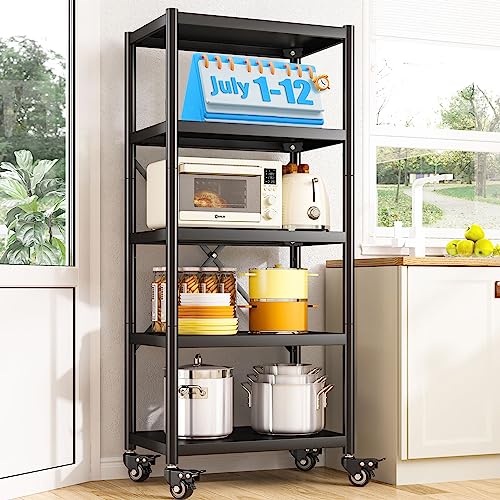 REIBII Storage Shelves for Storage Heavy Duty Shelving Unit with Wheels 5-Tier Metal Shelving Adjustable Storage Shelf Load 1160 LBS Kitchen Bathroom 23.6" W * 15.7" D * 65.4" H