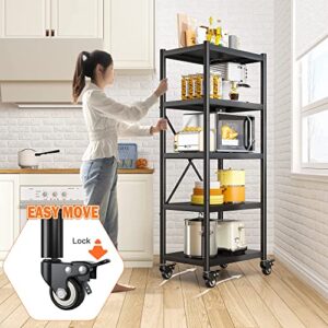 REIBII Storage Shelves for Storage Heavy Duty Shelving Unit with Wheels 5-Tier Metal Shelving Adjustable Storage Shelf Load 1160 LBS Kitchen Bathroom 23.6" W * 15.7" D * 65.4" H