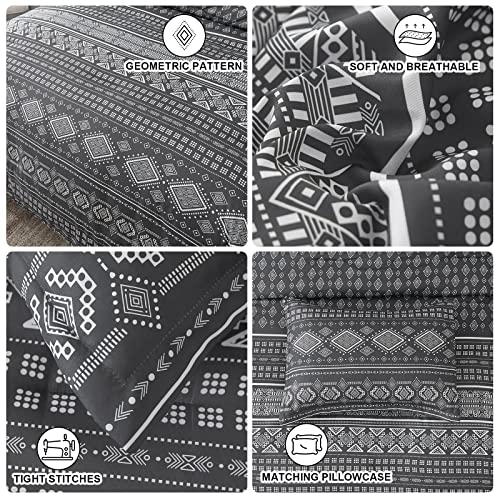 Luxudecor Boho Comforter Set King 8 Piece, Black White Striped Geometric Bed in a Bag, Aztec Comforter Set, Folkloric Art Pattern Bedding Set for All Season(Black, 104''x90'')