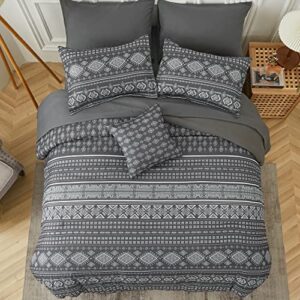 Luxudecor Boho Comforter Set King 8 Piece, Black White Striped Geometric Bed in a Bag, Aztec Comforter Set, Folkloric Art Pattern Bedding Set for All Season(Black, 104''x90'')