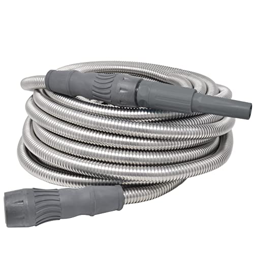 Bernini XL Metal Garden Hose 50 Ft 3/4" Super Flexible High Flow Garden Hose, No Kink Puncture Resistant 304 Stainless Steel Hose With Adjustable Fireman Spray Nozzle & Patented Power Couplers