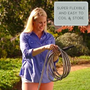 Bernini XL Metal Garden Hose 50 Ft 3/4" Super Flexible High Flow Garden Hose, No Kink Puncture Resistant 304 Stainless Steel Hose With Adjustable Fireman Spray Nozzle & Patented Power Couplers