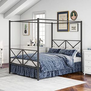 Tensun Canopy Metal Platform Bed Frame with X Shaped Headboard and Footboard,Detachable,No Box Spring Needed/Easy Assembly,Queen Size,Black