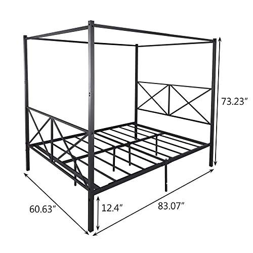 Tensun Canopy Metal Platform Bed Frame with X Shaped Headboard and Footboard,Detachable,No Box Spring Needed/Easy Assembly,Queen Size,Black