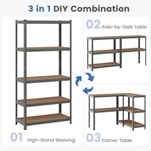 ERGOMASTER 5 Tiers Steel Shelves 72 Inches Height for Storage Heavy Duty Garage Organization Utility Shelf Rack for Books, Kitchenware, Tools Bolt-Free Assembly (Set of 4,Grey)