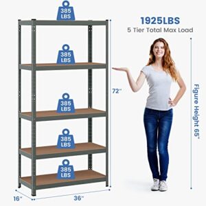 ERGOMASTER 5 Tiers Steel Shelves 72 Inches Height for Storage Heavy Duty Garage Organization Utility Shelf Rack for Books, Kitchenware, Tools Bolt-Free Assembly (Set of 4,Grey)