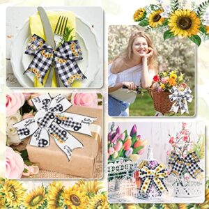 Whaline 36 Yard Sunflower Wired Edge Ribbon 6 Roll 2.5 Inch Buffalo Plaids Flower Fabric Ribbon Spring Summer Floral Decorative Craft Ribbon for Gift Wrapping Decor Hair Bow Sewing Wreath Crafts