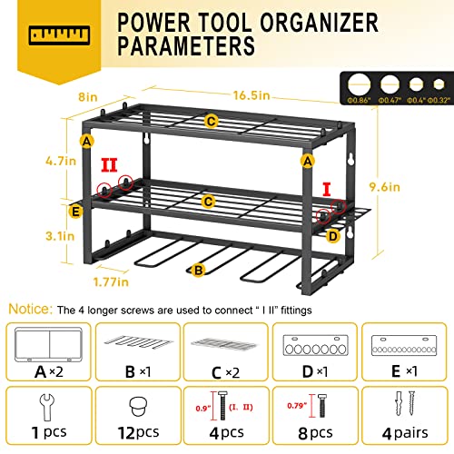 Spacecare Power Tool Organizer- Power Drill Tool Holder- Heavy Duty Tool Shelf & 1 Pack 3 Layers Tool Rack Cordless Drill Holder- Floating Tool Shelf Wall Mounted Tool Storage Rack for 4 Drill Holders