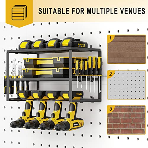 Spacecare Power Tool Organizer- Power Drill Tool Holder- Heavy Duty Tool Shelf & 1 Pack 3 Layers Tool Rack Cordless Drill Holder- Floating Tool Shelf Wall Mounted Tool Storage Rack for 4 Drill Holders