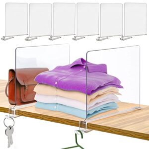 clear acrylic shelf dividers – pack of 06 (30x3x23.5cm) - shelf organizer for closet with hook for hanging anything shelf divider for organizing clothes, books, towels and hats