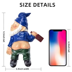 LINHUAAOO Naughty Garden Gnomes Statues - 9.5 Inch Large Funny Gnome Garden Outdoor Decor, Gnomes Resin Sculptures for Yard Patio Home Lawn Outside Decorations Ornament Housewarming Gifts, Blue