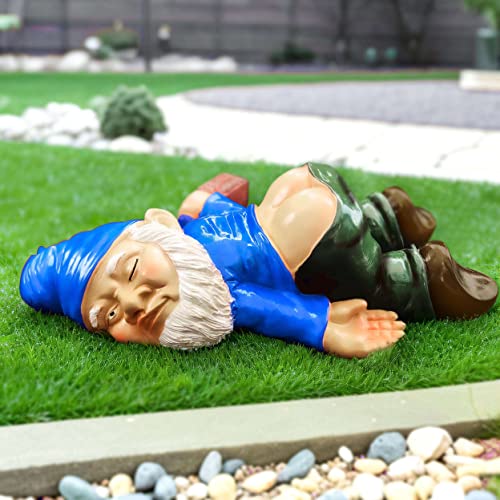 LINHUAAOO Naughty Garden Gnomes Statues - 9.5 Inch Large Funny Gnome Garden Outdoor Decor, Gnomes Resin Sculptures for Yard Patio Home Lawn Outside Decorations Ornament Housewarming Gifts, Blue