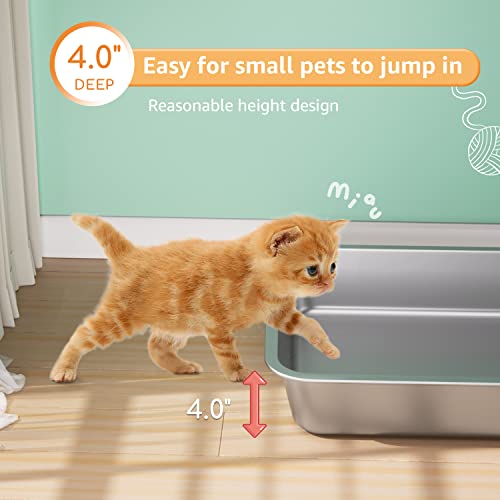 LIHONG Stainless Steel Cat Litter Box,Large Metal Litter Box for Small Large Cats Kitty Rabbits,No Smell,Non Stick,Easy to Clean(15.7" L x 11.8" W x 4" H,S)