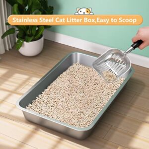 LIHONG Stainless Steel Cat Litter Box,Large Metal Litter Box for Small Large Cats Kitty Rabbits,No Smell,Non Stick,Easy to Clean(15.7" L x 11.8" W x 4" H,S)