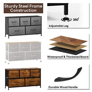 Maxtown 5 Drawer Dresser, Bedroom TV Stand with Storage Cabinet, Fabric Dresser with Steel Frame Wood Top, Kids Room, Hallway, Entrance, Living Room and Dorm Furniture Brown