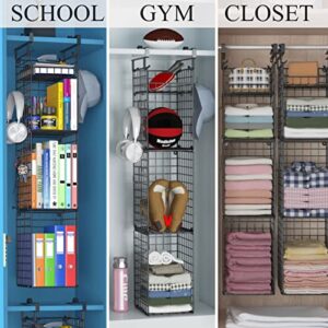 Keomaisyto 3-Shelf Hanging Locker Organizer for School, Upgraded School Locker Shelf with Adjustable Dividers & Hooks, 13-39" High Adjustable Locker Organizer for School/Work/Gym/Office Storage, Black