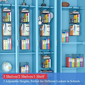 Keomaisyto 3-Shelf Hanging Locker Organizer for School, Upgraded School Locker Shelf with Adjustable Dividers & Hooks, 13-39" High Adjustable Locker Organizer for School/Work/Gym/Office Storage, Black