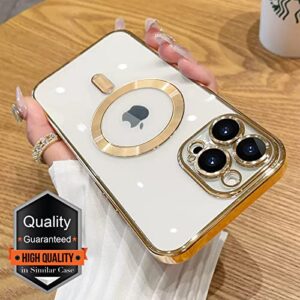 DINGKUAKE for iPhone 12 Pro Max Case Magsafe, Magnetic Clear Phone Case with Screen Protector and Camera Cover, Transparent Electroplated Case for Women/Girl/Men (Gold)