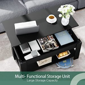 Meilocar Wood Coffee Table, Lift Top Coffee Table with Storage Shelf and Hidden Compartment, Black Coffee Table for Living Room Reception Room, 38.58in L, Black