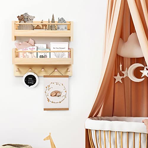 COMAX Small Book Shelf Organizer for Kids, Floating Bookshelf for Toddler Baby Room Bedroom, Set of 3 Wall Bookshelf Nursery Book Shelves Holder, Hanging Book Shelf for Wall Mounted Decor, Wood