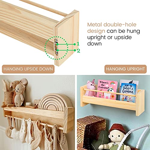 COMAX Small Book Shelf Organizer for Kids, Floating Bookshelf for Toddler Baby Room Bedroom, Set of 3 Wall Bookshelf Nursery Book Shelves Holder, Hanging Book Shelf for Wall Mounted Decor, Wood