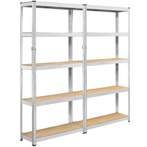 topeakmart 2 pcs 5-tier utility shelves, metal storage shelves garage shelving unit adjustable garage storage shelves storage racks heavy duty shed shelving- silver, 35.5 x 12 x 71 inch