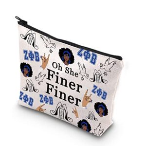 tsotmo zeta social worker gift oh she finer finer makeup zipper pouch bag for women girls greek sorority cosmetic bag zpb gift (finer finer)