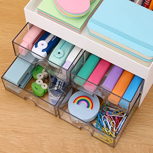 LETURE Desk Organizer Office Desktop Organizer with Drawer, Desk Top Accessories Stationary Organizer Desk Caddy, Pen/Pencil/Business Card/Sticky Note Tray/Paperclip Holder Storage Box (White)