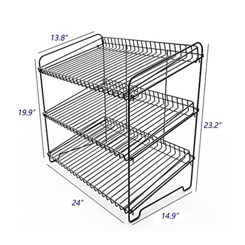 FixtureDisplays® 24" Wide X 14.9" Deep X 23.2" Tall 3-Open-Shelf Wire Rack for Countertop Chips Snack Book Display Organizer Concession Theatre Kitchen Pantry Stand Black 19396NEW