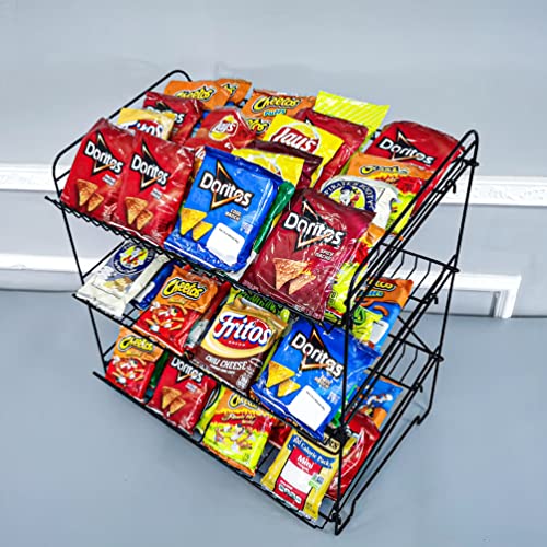 FixtureDisplays® 24" Wide X 14.9" Deep X 23.2" Tall 3-Open-Shelf Wire Rack for Countertop Chips Snack Book Display Organizer Concession Theatre Kitchen Pantry Stand Black 19396NEW