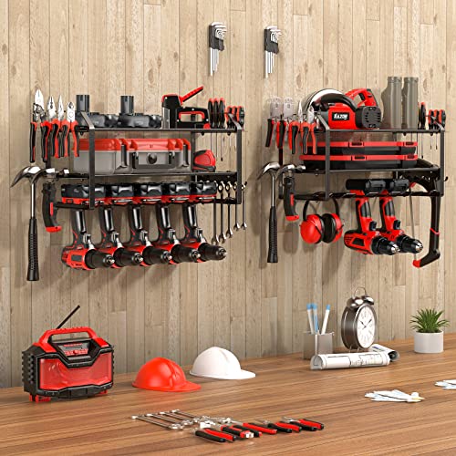 VZZNN Power Tool Organizer, Drill Holder Wall Mount with 5 Slots, Metal Drill Rack for Garage Organization, Cordless Drill Storage for Father's Day Gift