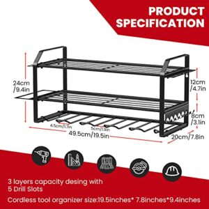 VZZNN Power Tool Organizer, Drill Holder Wall Mount with 5 Slots, Metal Drill Rack for Garage Organization, Cordless Drill Storage for Father's Day Gift