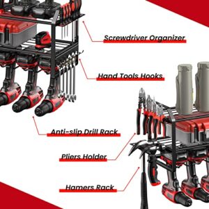 VZZNN Power Tool Organizer, Drill Holder Wall Mount with 5 Slots, Metal Drill Rack for Garage Organization, Cordless Drill Storage for Father's Day Gift