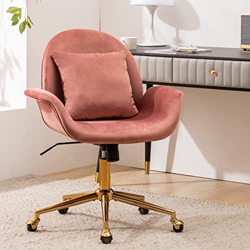 Office Chair Ergonomic Desk Chair - Velvet Vanity Fabric Home Office Chair Modern Adjustable Height Computer Chair with Pillow Swivel Executive Task Chair for Makeup and Living Room, Pink