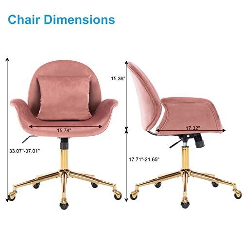 Office Chair Ergonomic Desk Chair - Velvet Vanity Fabric Home Office Chair Modern Adjustable Height Computer Chair with Pillow Swivel Executive Task Chair for Makeup and Living Room, Pink