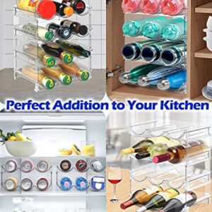 Water Bottle Organizer for Cabinet, Stackable Water Bottle Holder for Kitchen Pantry Organization and Storage, Plastic Wine Rack, Drink Organizer for Fridge, Freezer -4 Packs, Hold 12 Bottles, Clear